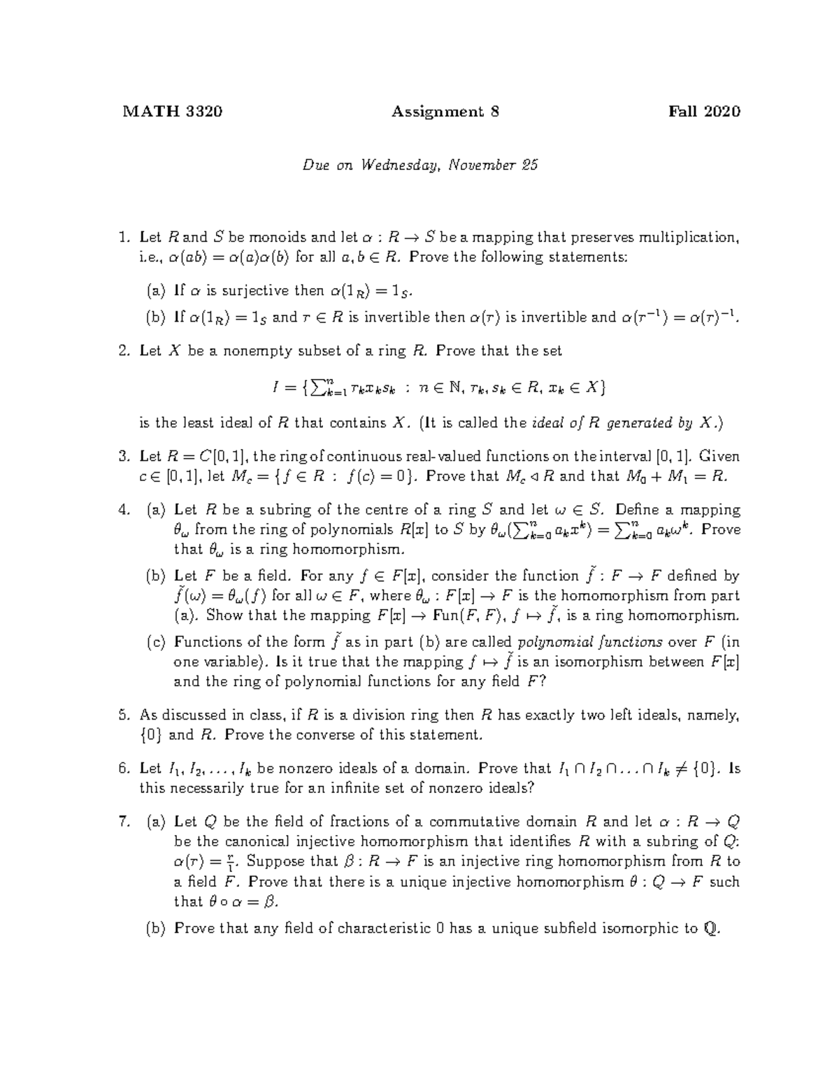 A8 - Assignments - MATH 3320 Assignment 8 Fall 2020 Due on Wednesday ...