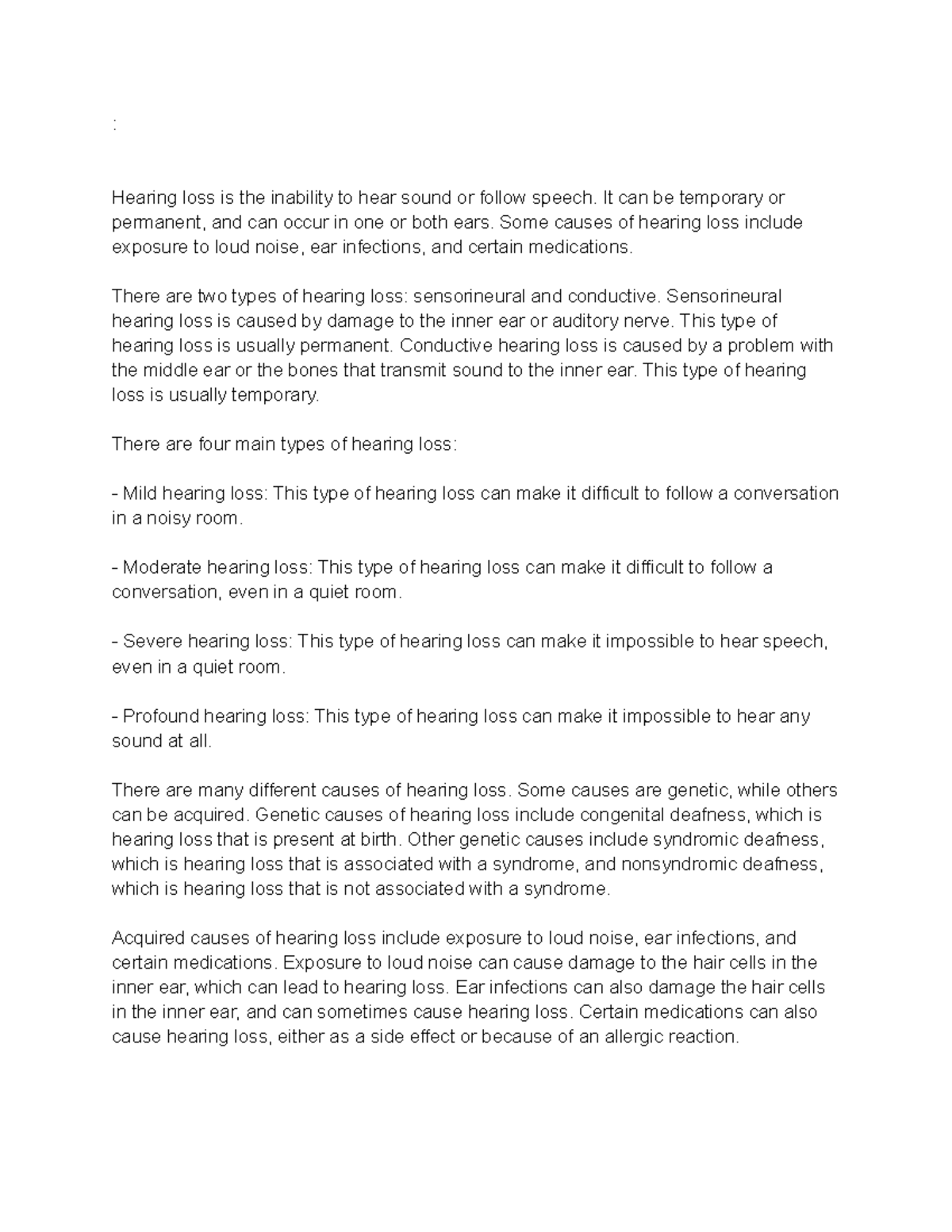 Hearing disorders course outline - : Hearing loss is the inability to ...