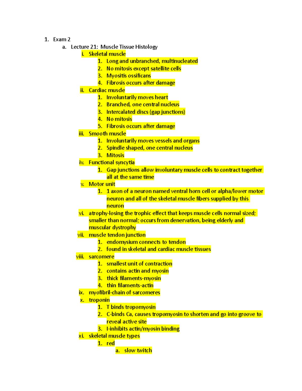 Exam 2 mtc - Exam 2 mtc - 1. Exam 2 a. Lecture 21: Muscle Tissue ...