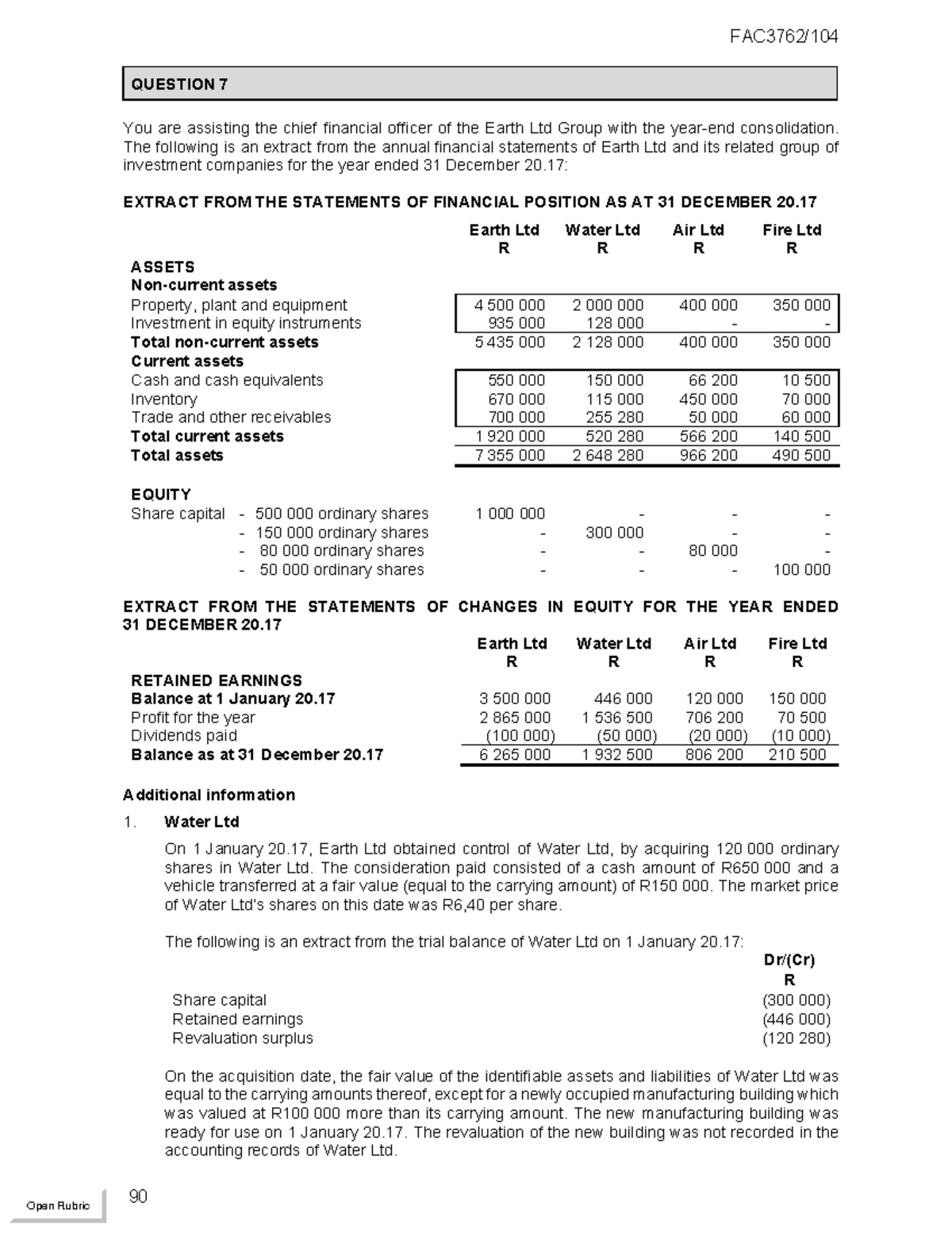 Question Earth Ltd Group - FAC3762/ 90 QUESTION 7 You are assisting the ...