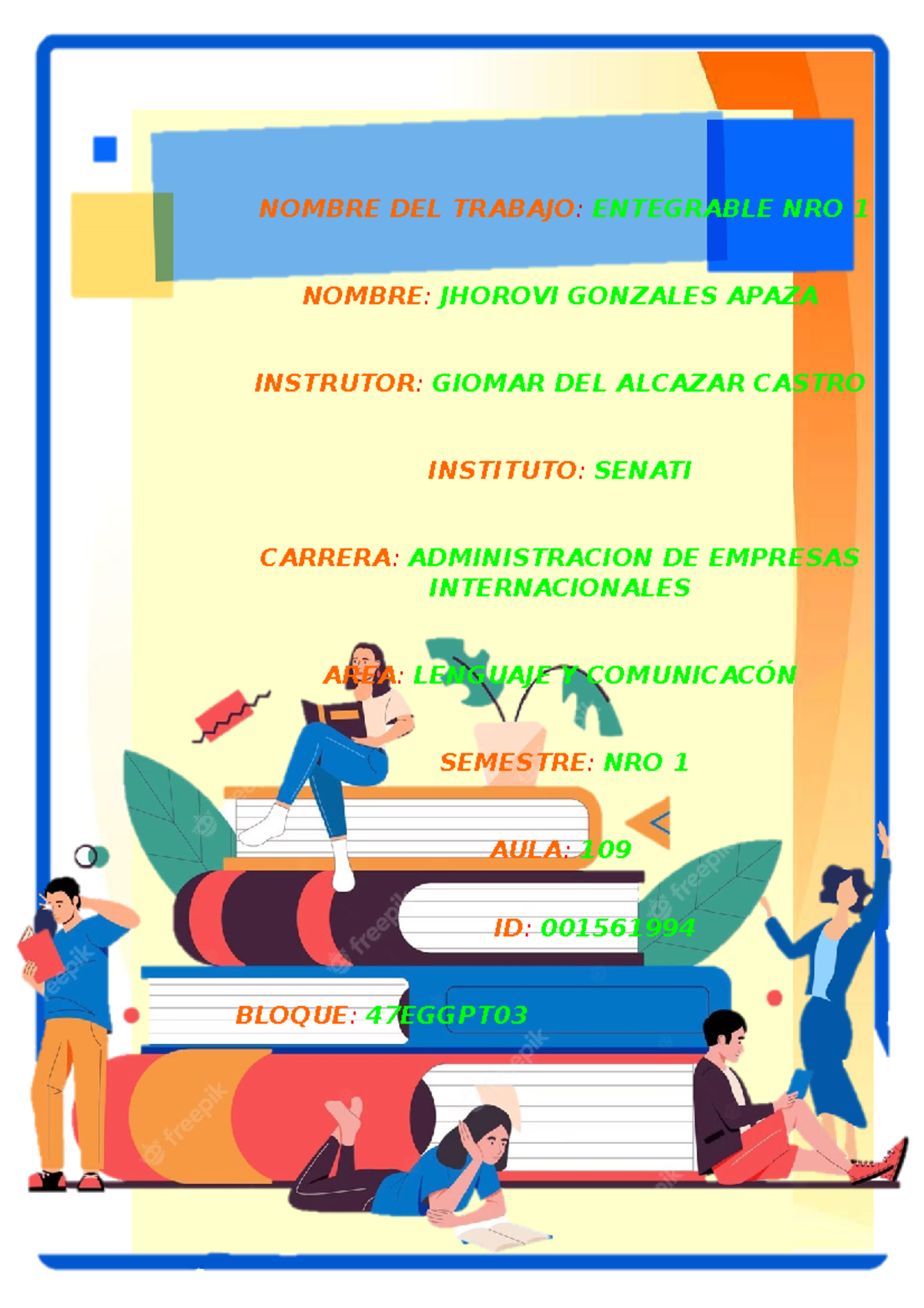 Entregable Nro 1 de Jhorovi Gonzales apaza con caratula - NOMBRE DEL TRABAJO: ENTEGRABLE NRO 1 ...