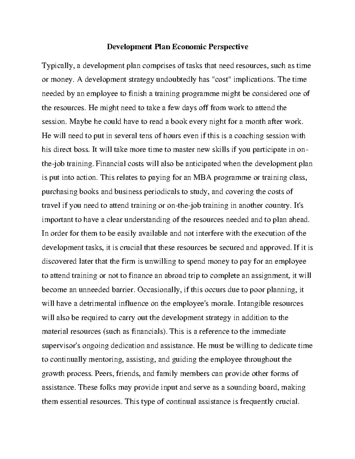 Development Plan Economic Perspective - Development Plan Economic ...