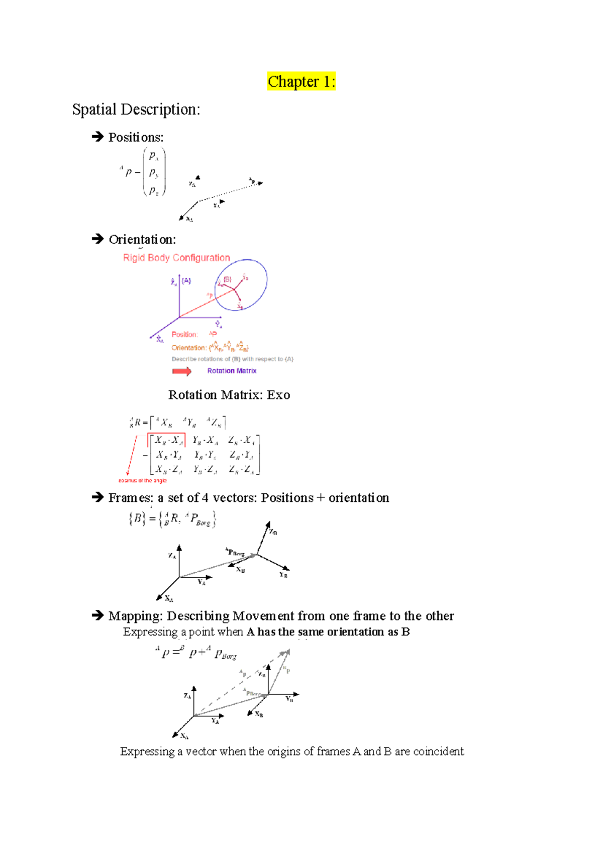 Cheat sheet - Midterm 1 - Chapter 1: Spatial Description: Positions ...