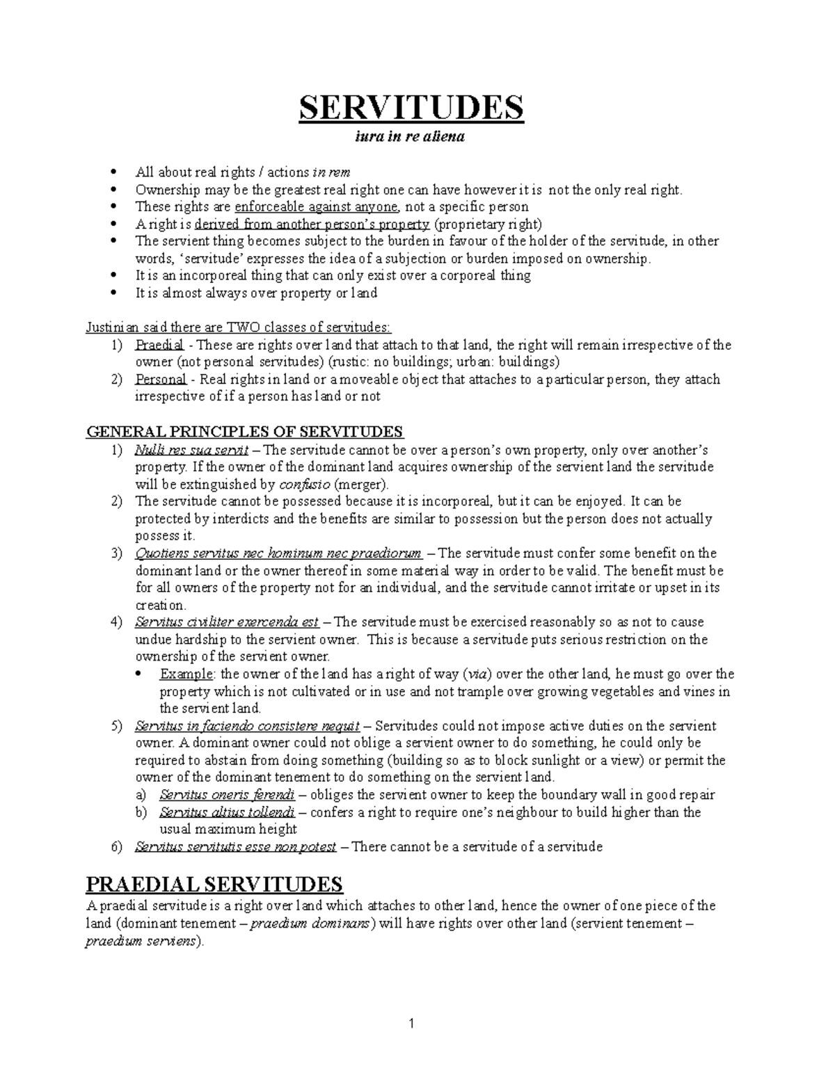 012 - Property law - servitudes - SERVITUDES iura in re aliena All ...
