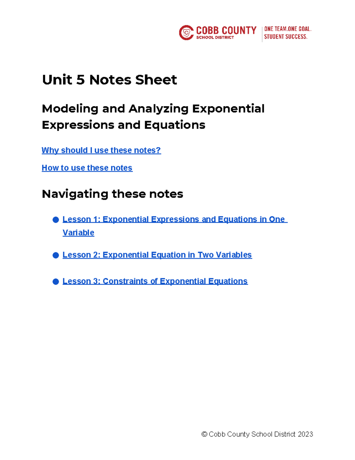 Algebra Unit 5 Notes Sheet - Modeling and Analyzing Exponential ...