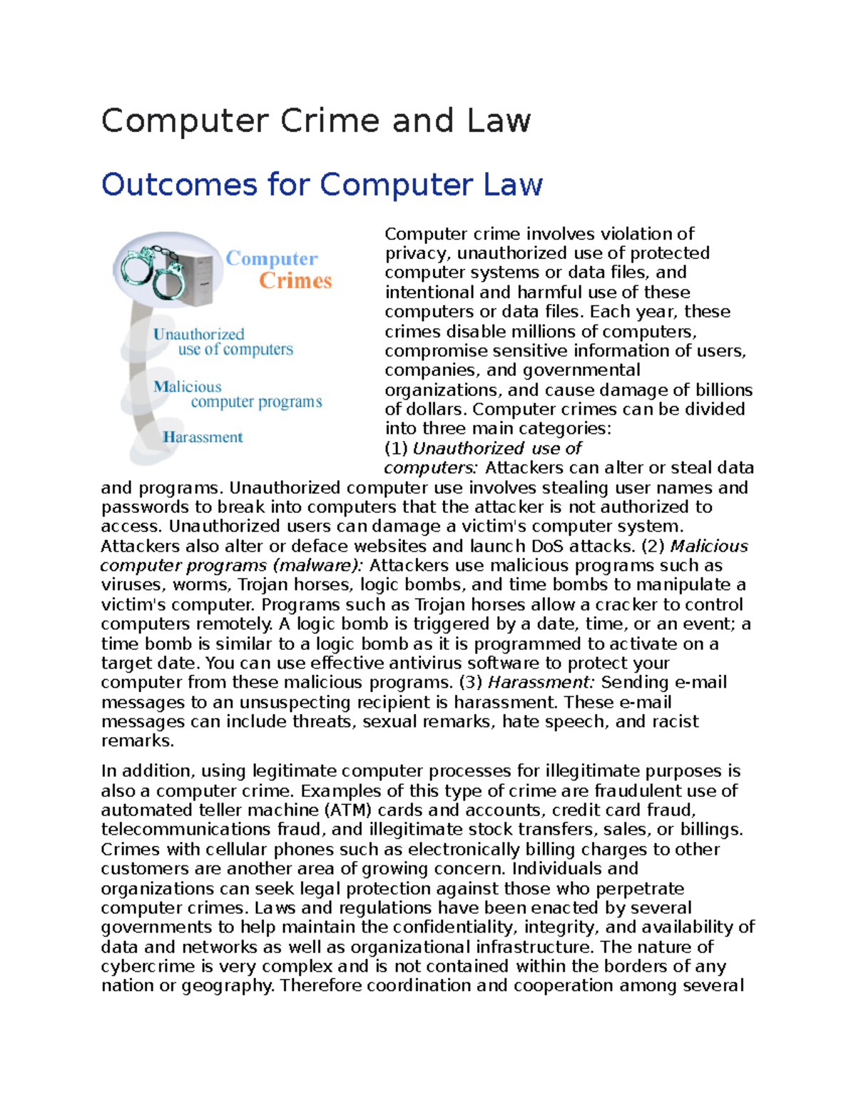 Computer Crime and Law - IT Access and Protection - Computer Crime and ...