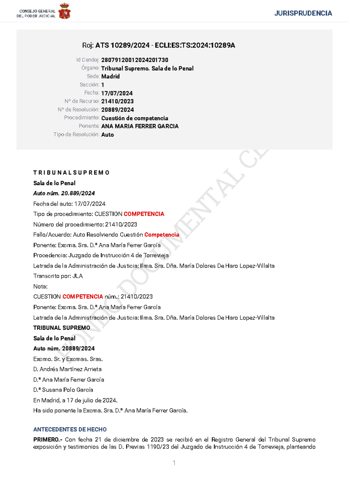 ATS 10289 2024 - SSTS - JURISPRUDENCIA Roj: ATS 10289/2024 - ECLI:ES:TS ...
