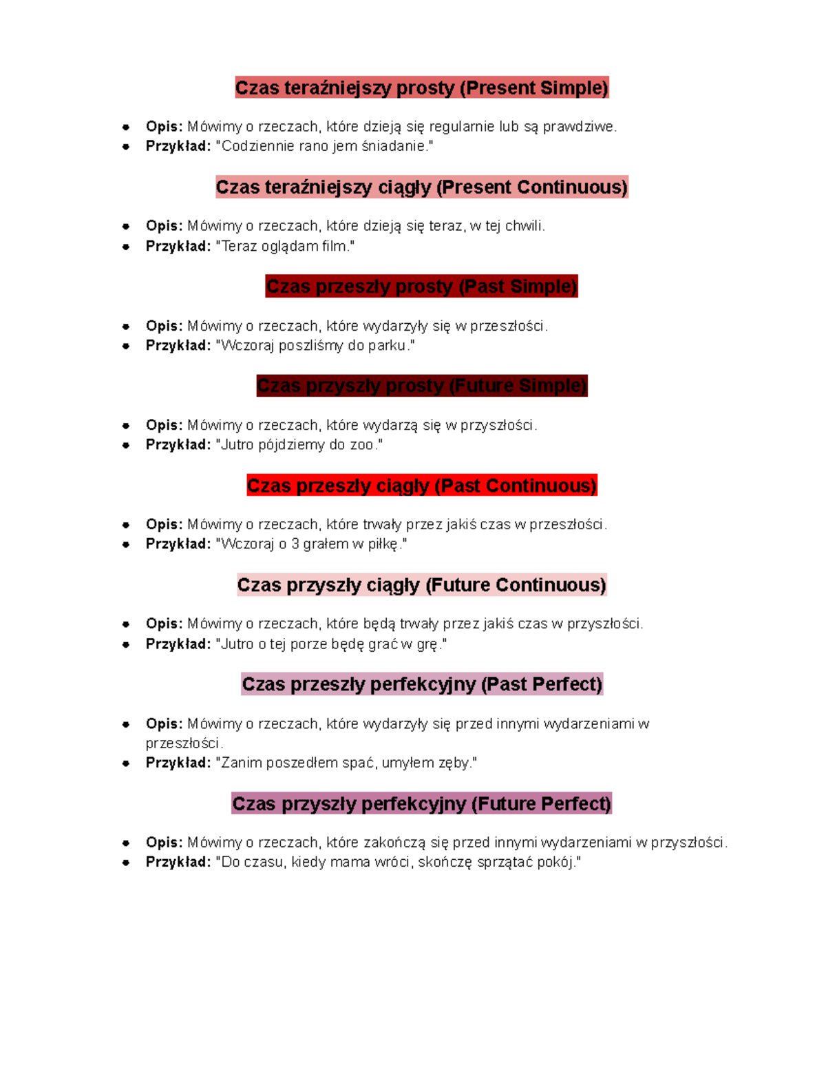 Czasy w j.angielskim - Czas teraźniejszy prosty (Present Simple) Opis ...