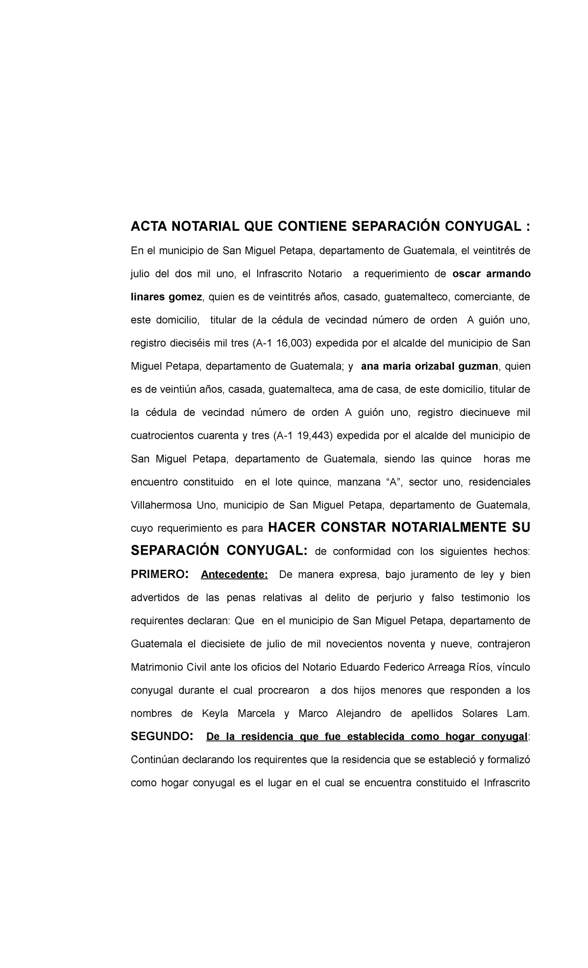 370542235 ACTA DE Separacion Conyugal doc - ACTA NOTARIAL QUE CONTIENE ... 370542235 ACTA DE Separacion Conyugal doc - ACTA NOTARIAL QUE CONTIENE ...