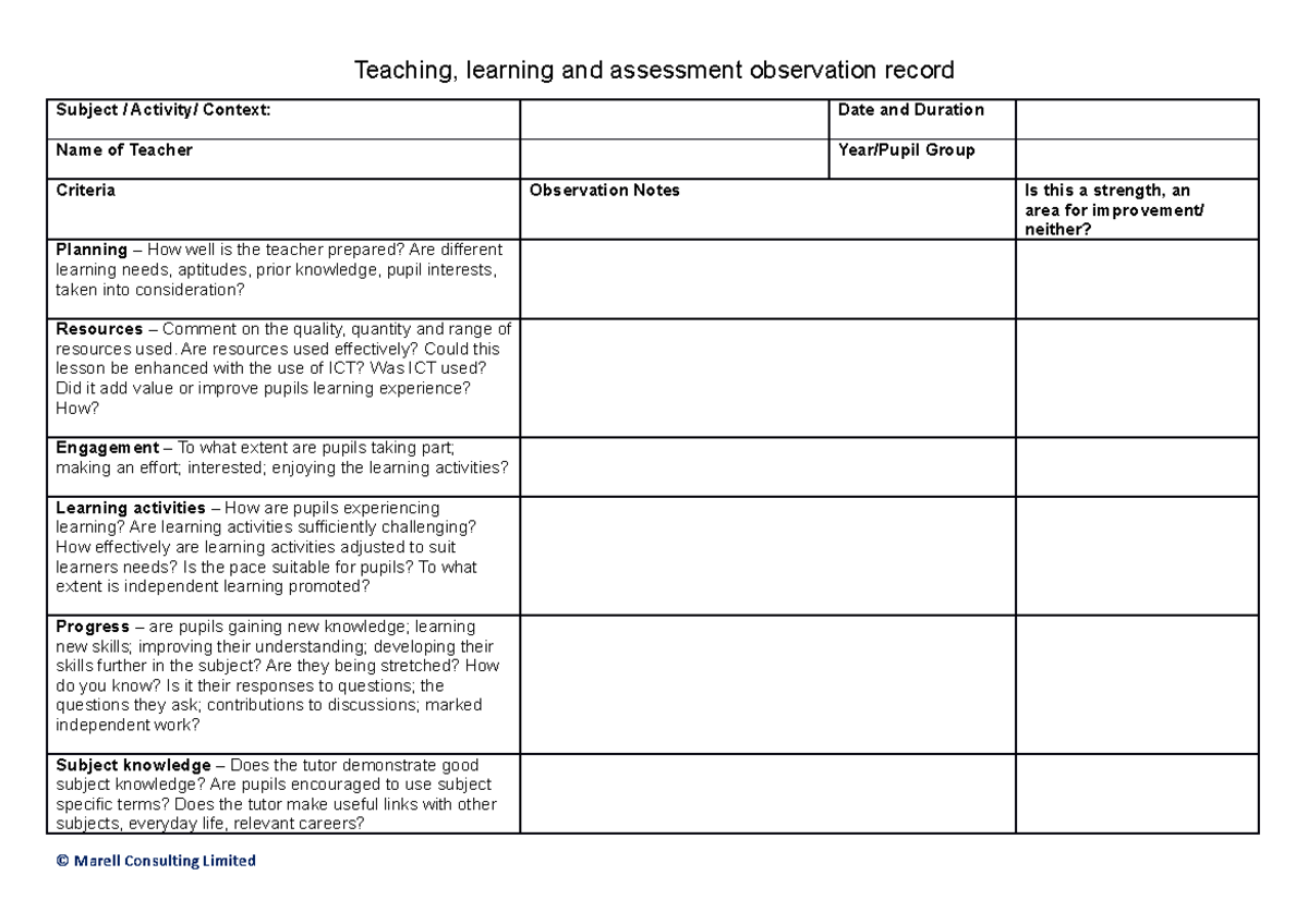 Formal Observation Template word - Teaching, learning and assessment ...