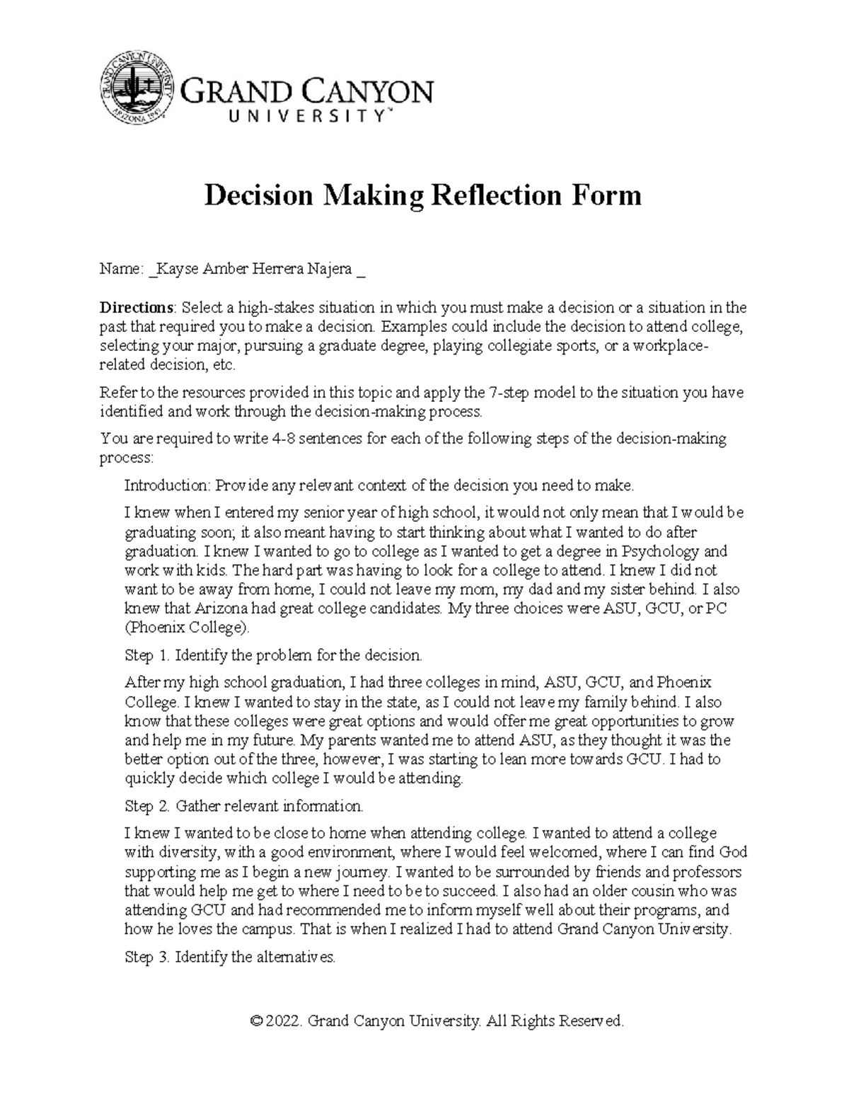 LDR-463 Decision Making Reflection Form - Decision Making Reflection ...