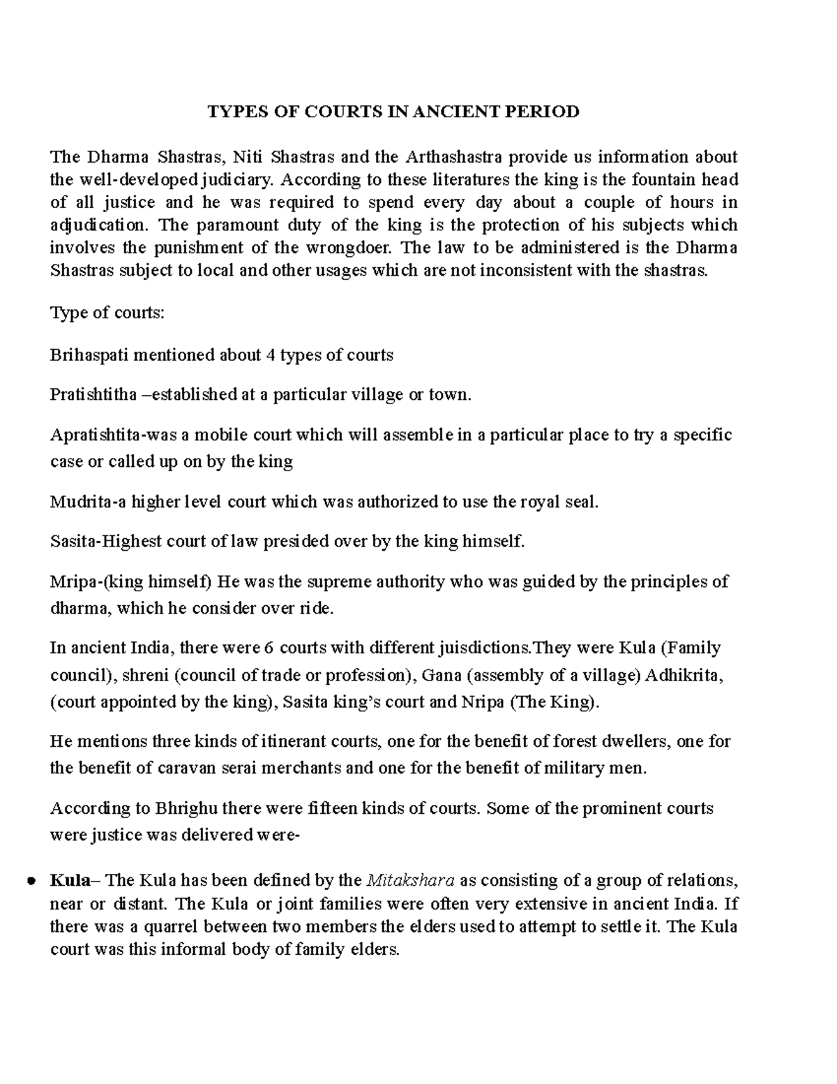 Types OF Courts IN Ancient Period - TYPES OF COURTS IN ANCIENT PERIOD ...