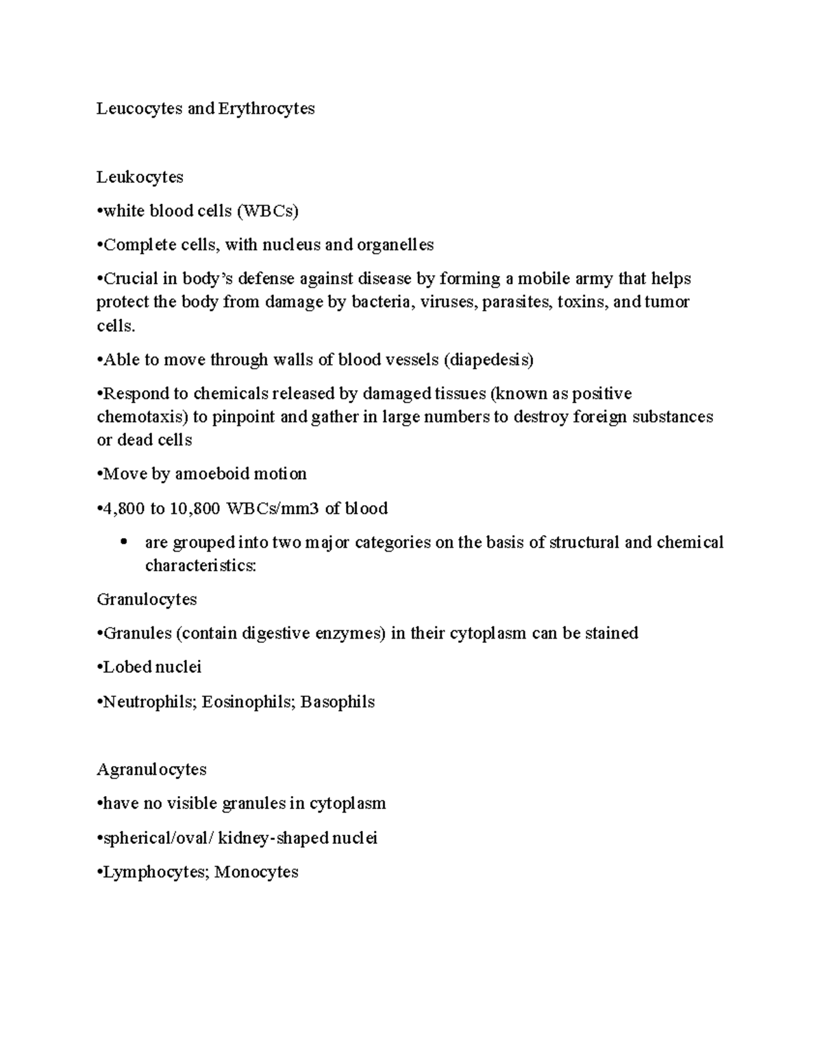 Leucocytes And Erythrocytes Leucocytes And Erythrocytes Leukocytes