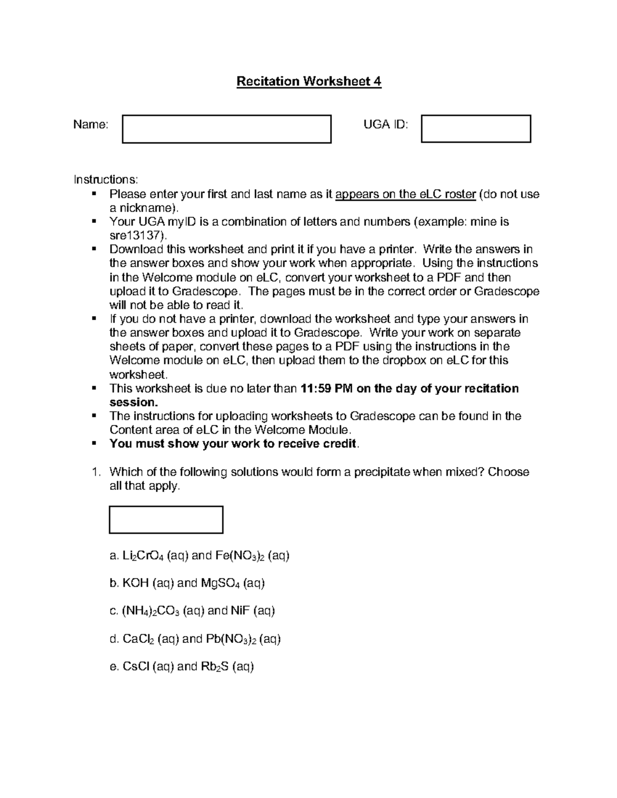 Recitation Worksheet 4 - Questions and Practice - Recitation Worksheet ...