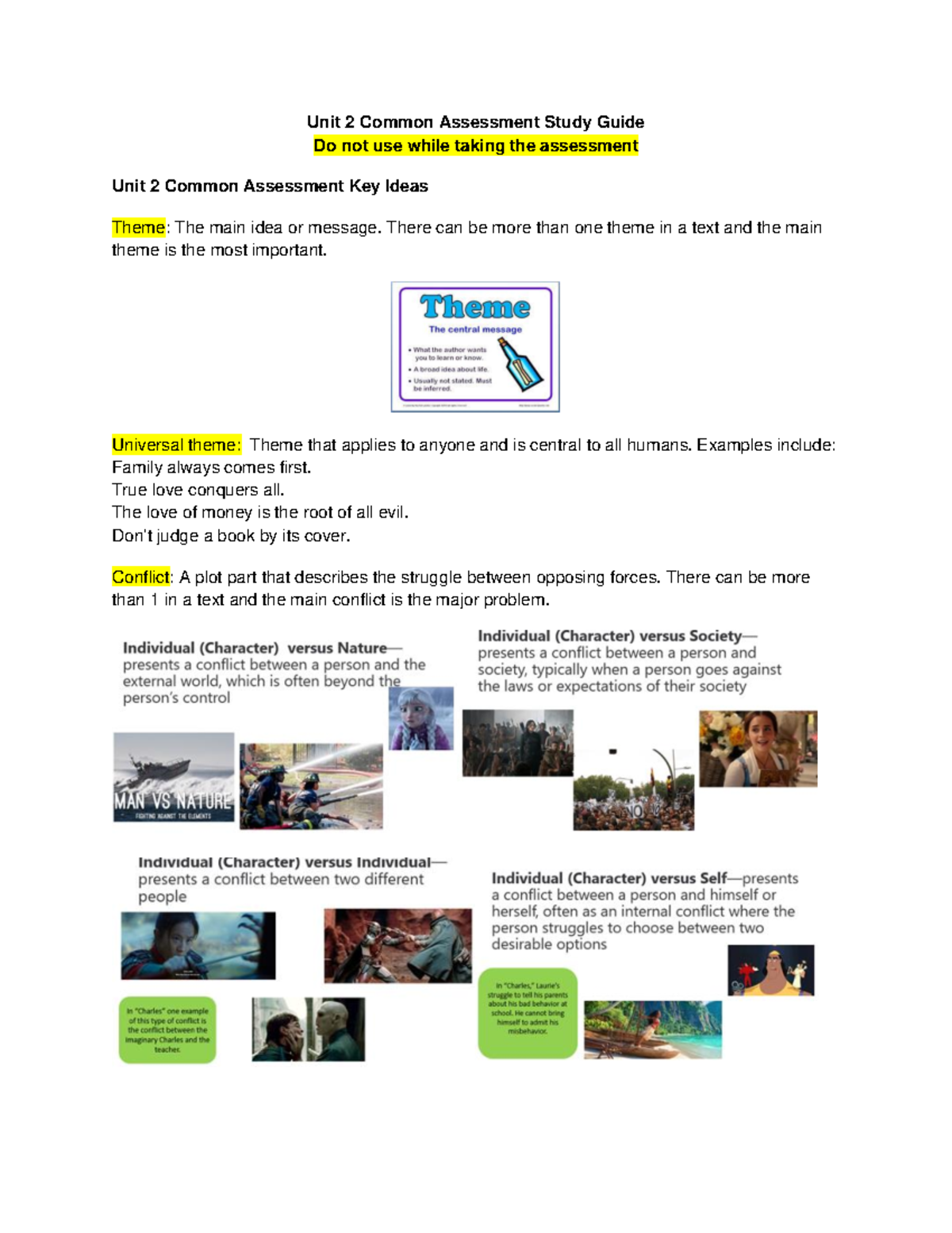 Unit 2 Common Assessment Study Guide - There can be more than one theme ...