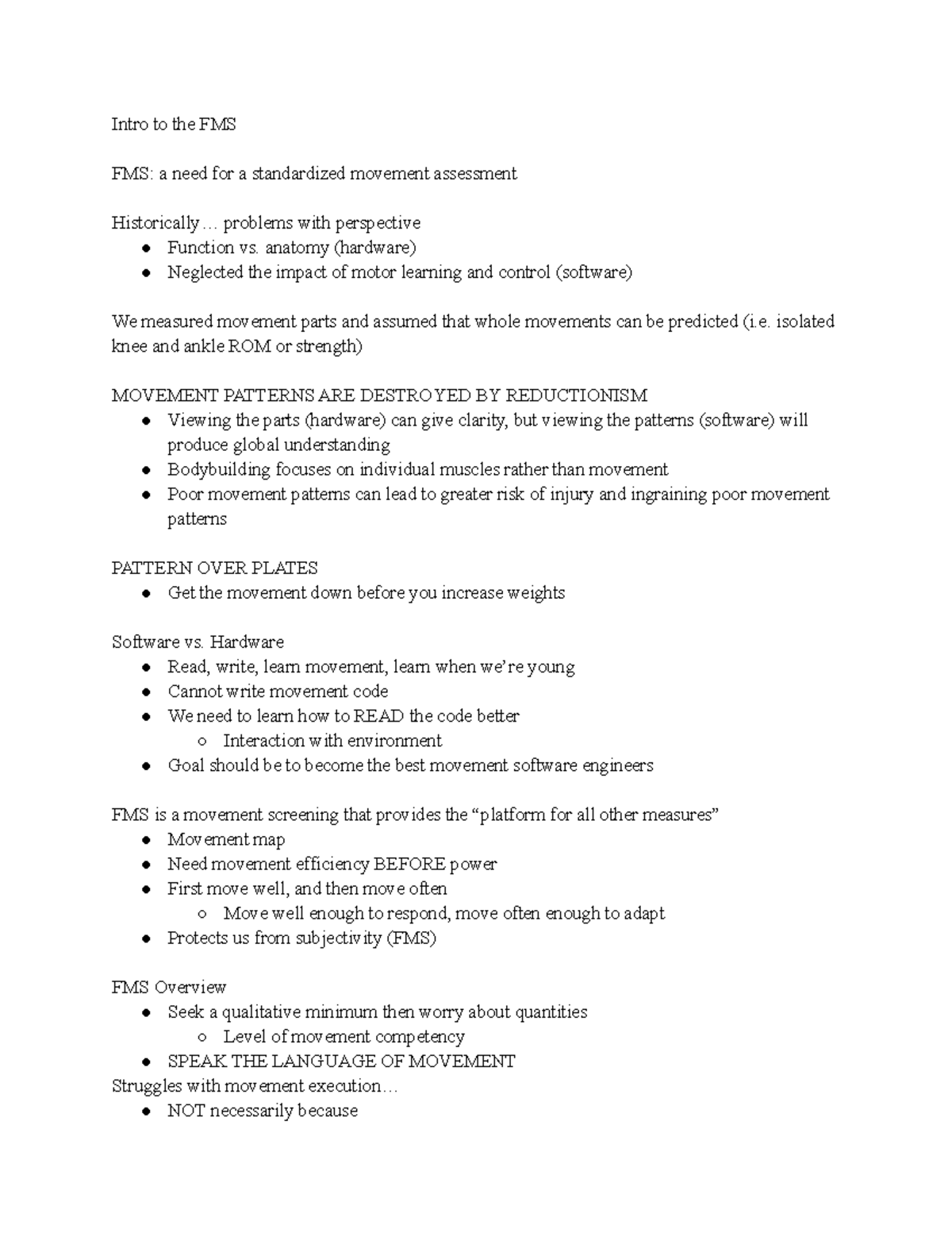 EPII Exam 1 - Lecture notes first half of semster - Intro to the FMS ...