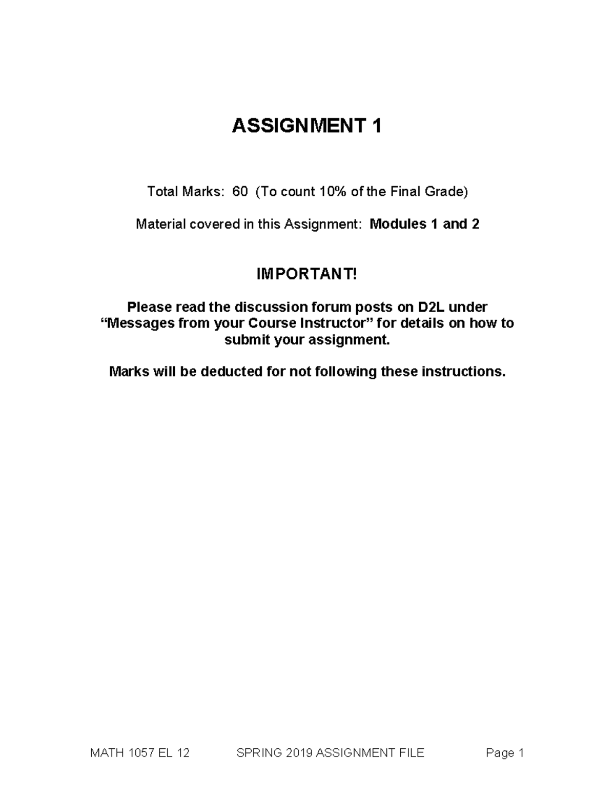 Assignment 1 Linear algebra - ASSIGNMENT 1 Total Marks: 60 (To count 10 ...