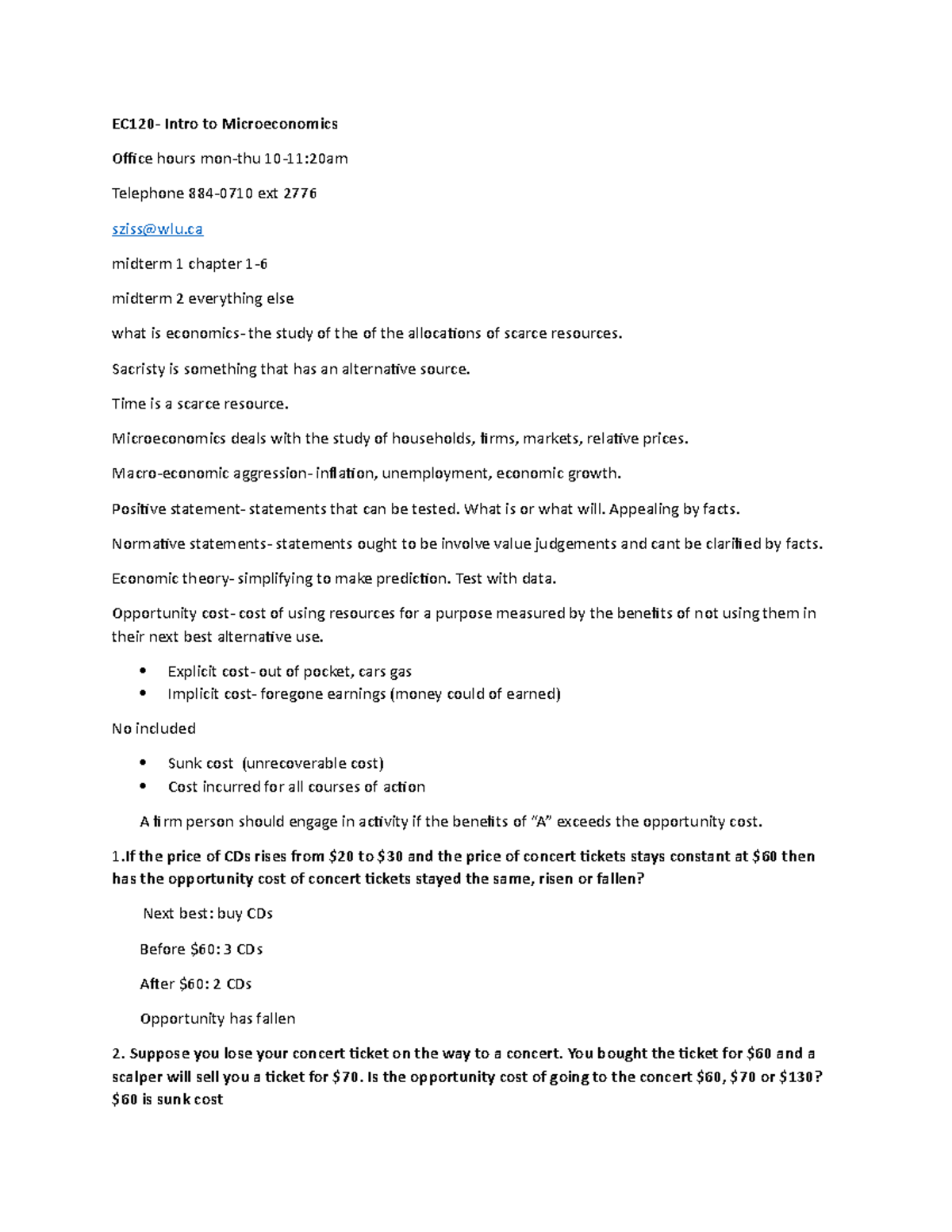 EC120- intro to microeconomics - EC120- Intro to Microeconomics Office hours mon-thu 10-11:20am ...