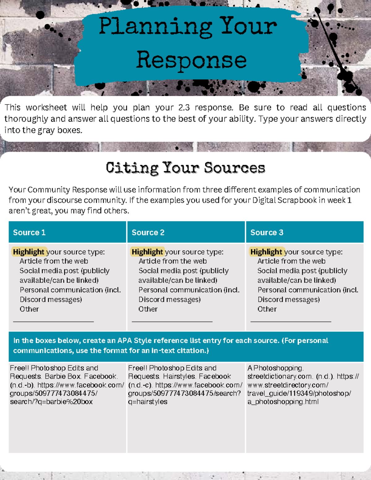 Planning Worksheet - Planning Your Response This worksheet will help ...