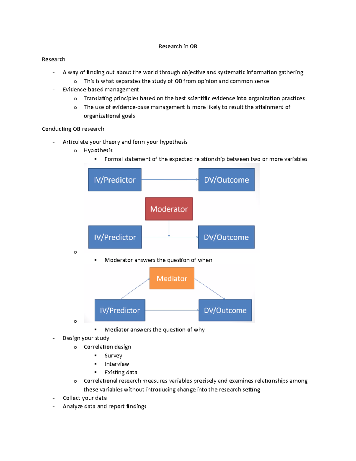 Research-in-OB - ob notes - Research in OB Research A way of finding ...