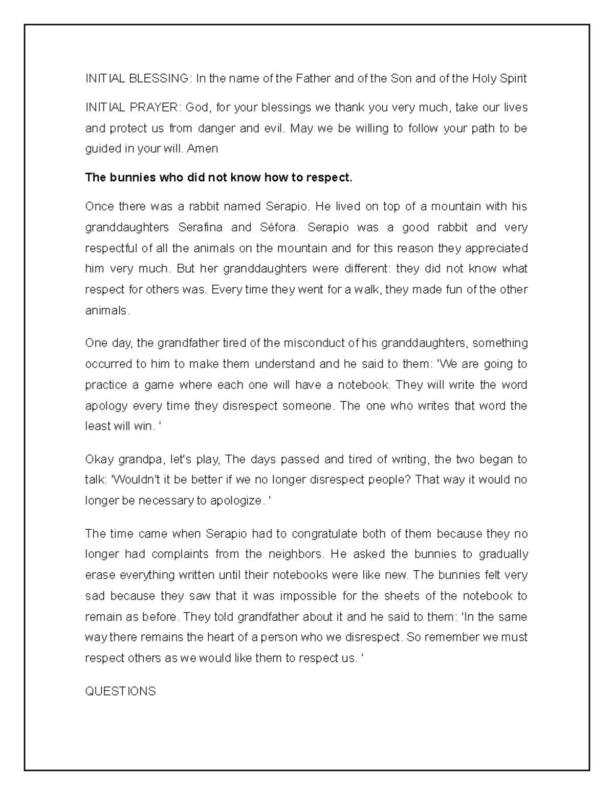 Reflection - INITIAL BLESSING: In the name of the Father and of the Son ...