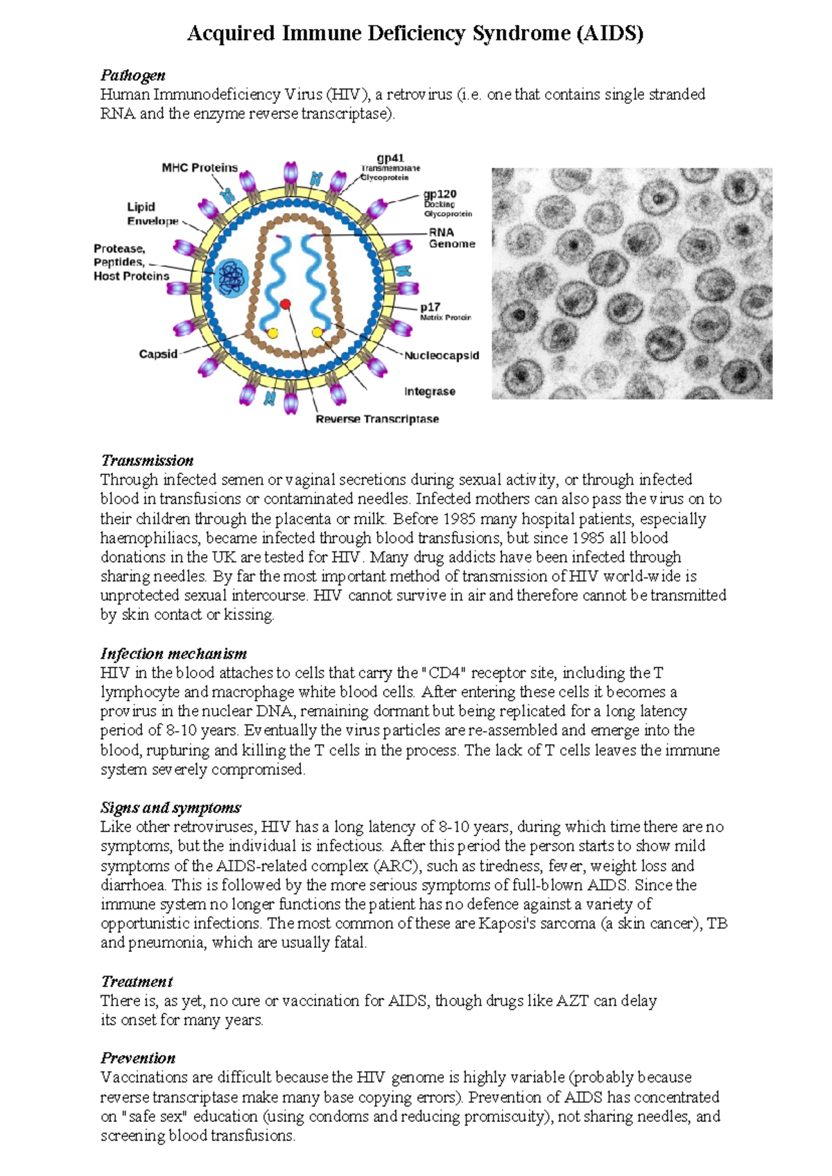 AIDS info sheet 2016 - Acquired Immune Deficiency Syndrome (AIDS ...