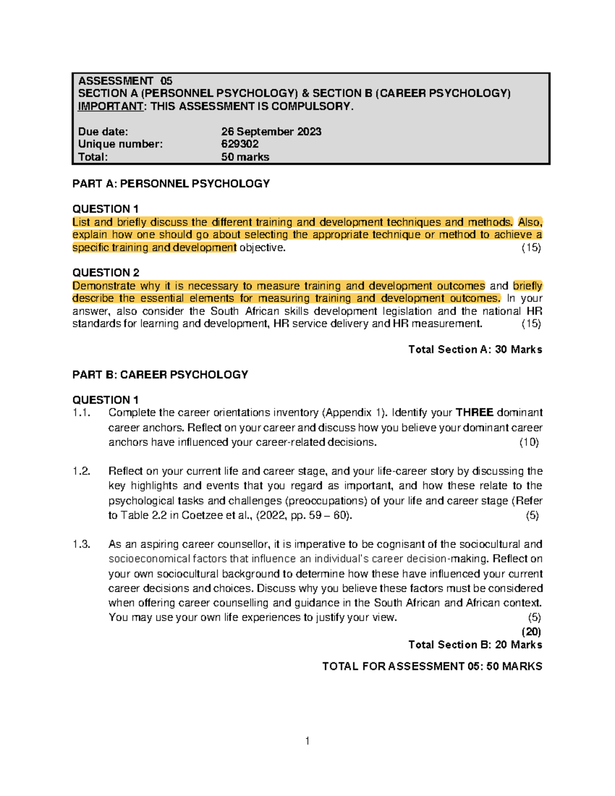 Assessment 05 - This is the assignment for personnel psychology ...