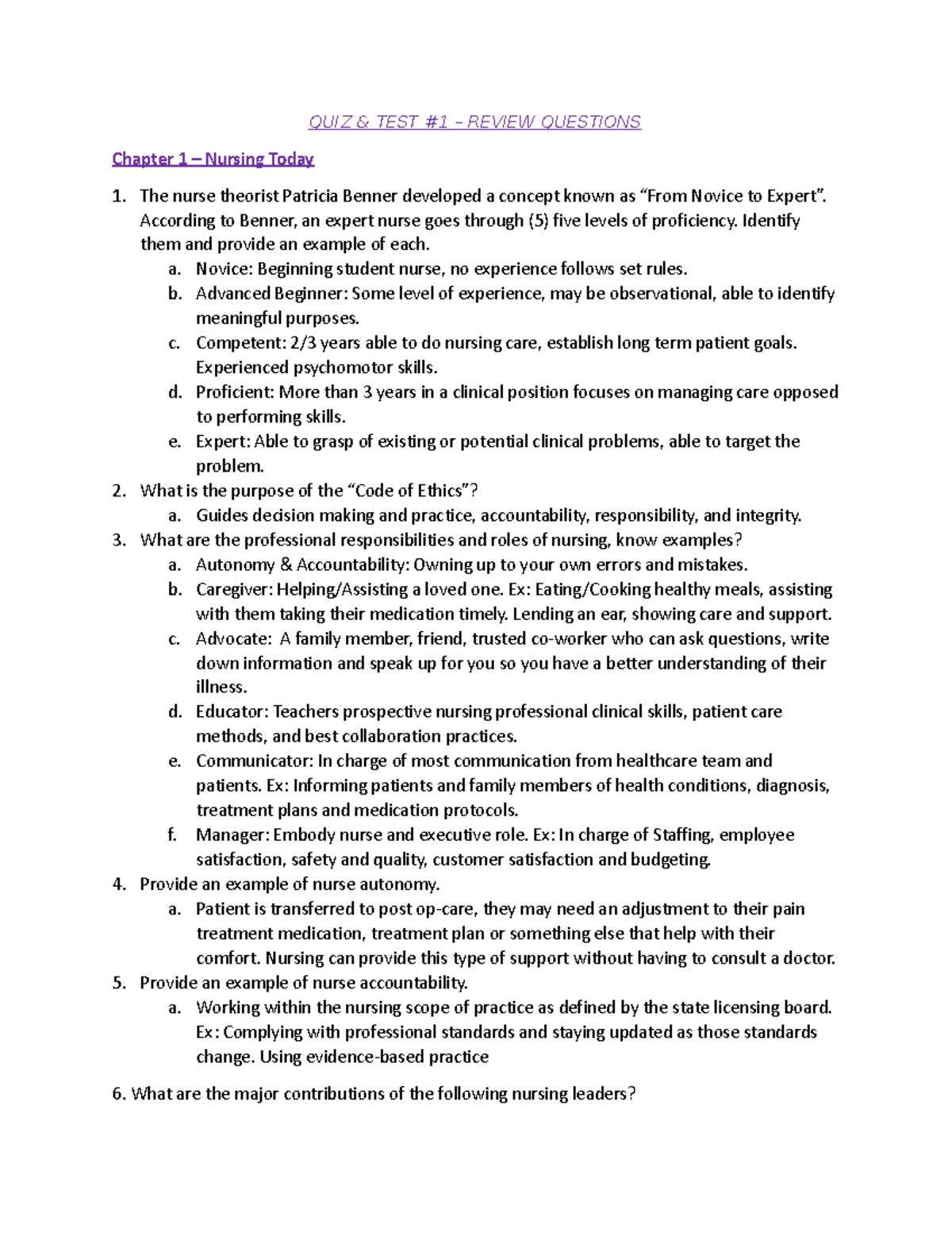Fundamentals Review Quiz Test 1 - QUIZ & TEST #1 – REVIEW QUESTIONS ...