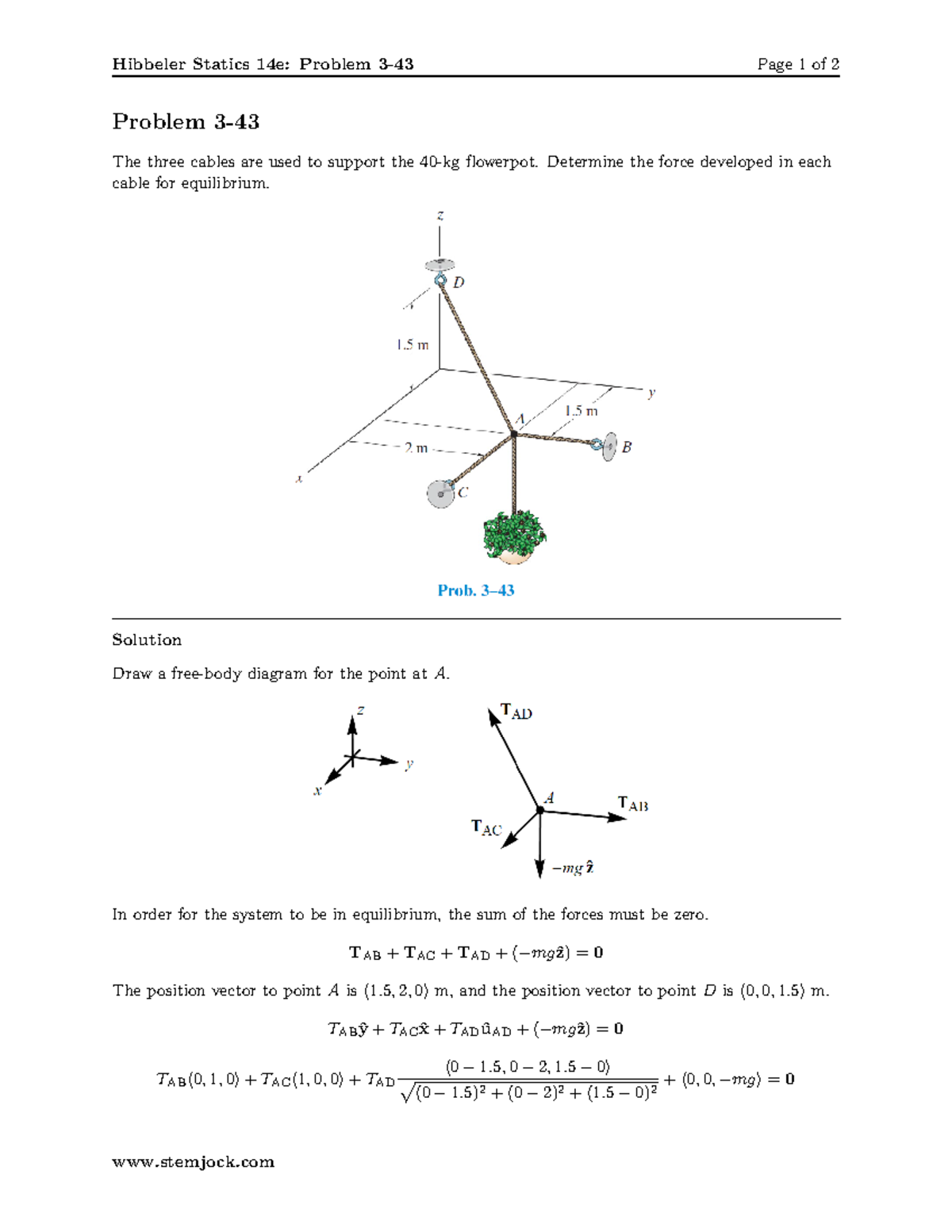 statics of rigid bodies - Hibbeler Statics 14e: Problem 3-43 Page 1 of 2 Problem 3- The three ...