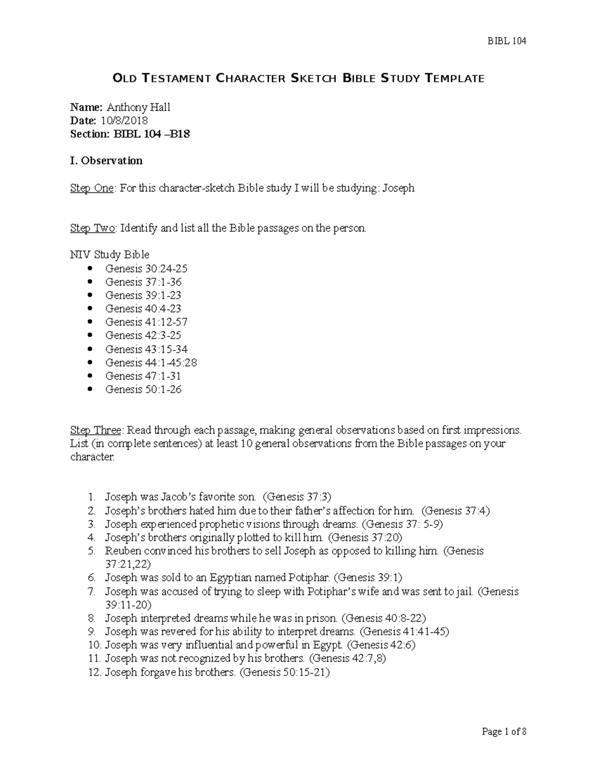 Old Testament Character Sketch Bible Study - OLD TESTAMENT CHARACTER ...