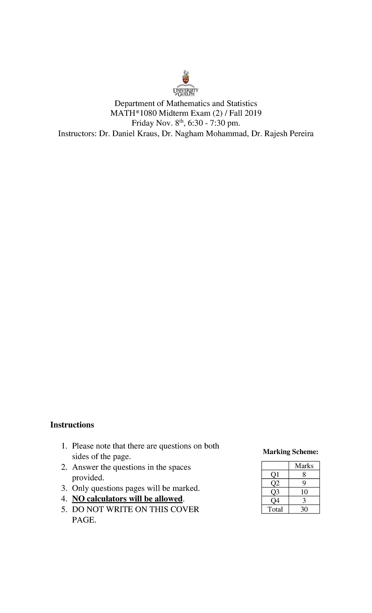 midterm 2 version 3/3 F19 - Department of Mathematics and Statistics ...