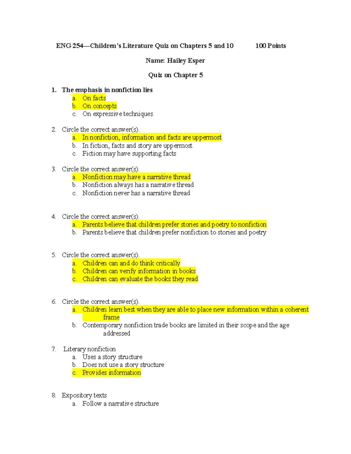 Quiz 3 - Chapters 5 & 10 - ENG-254 - Studocu