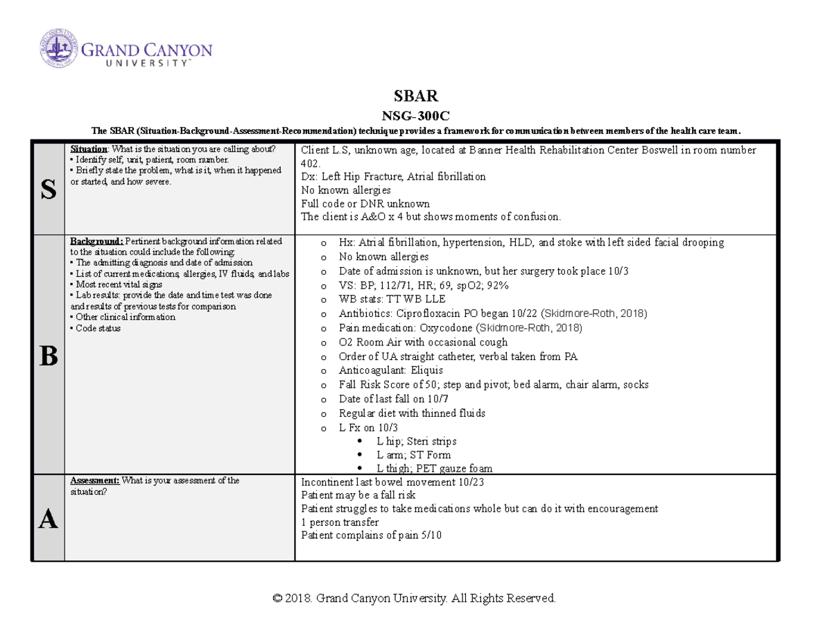 NSG-300CC-RS-SBAR 3 - high yield - SBAR The SBAR technique provides a ...