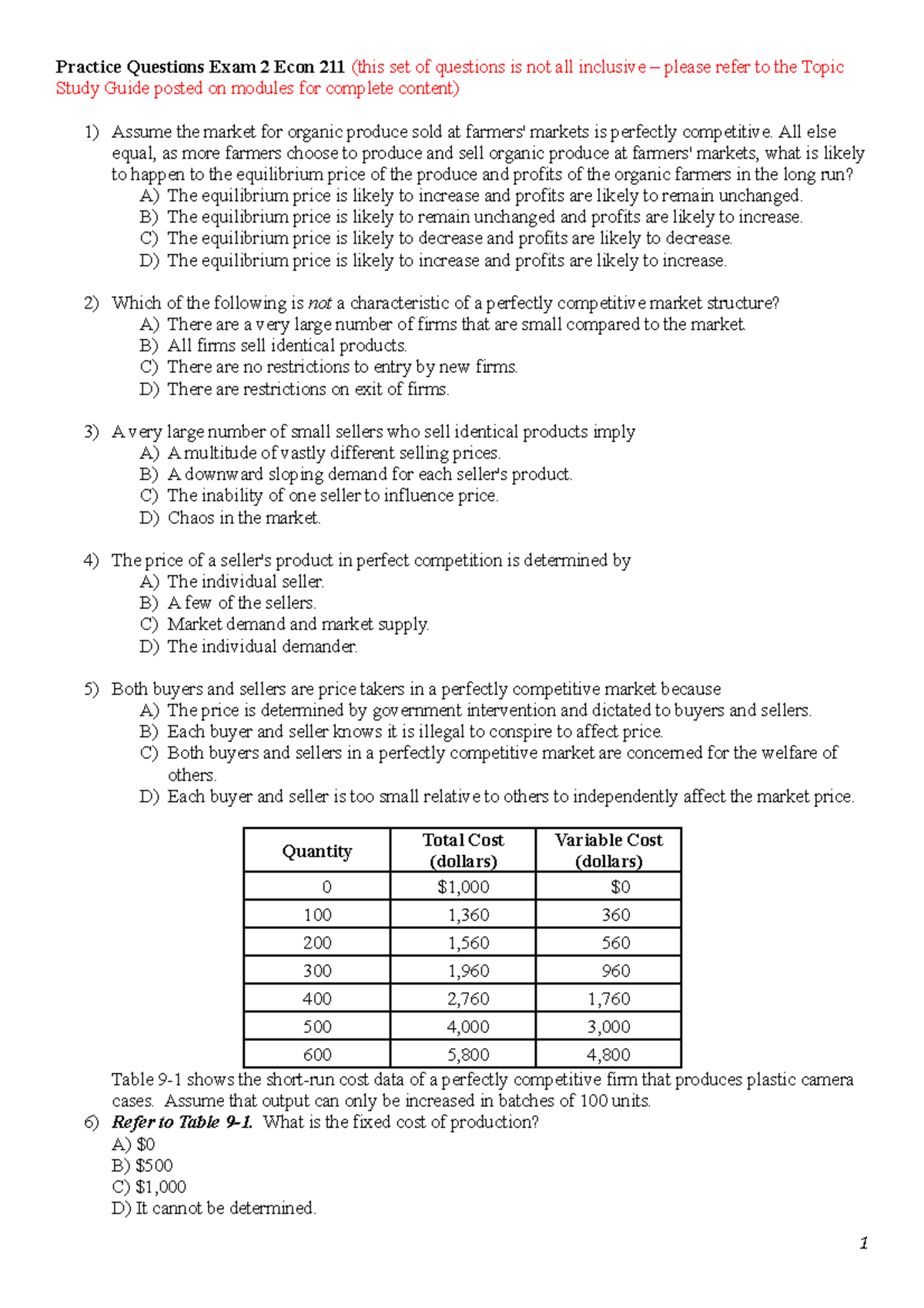 Practice Questions Exam 2 (Ch6,7,8,9,10) - Practice Questions Exam 2 Econ 211 (this set of ...