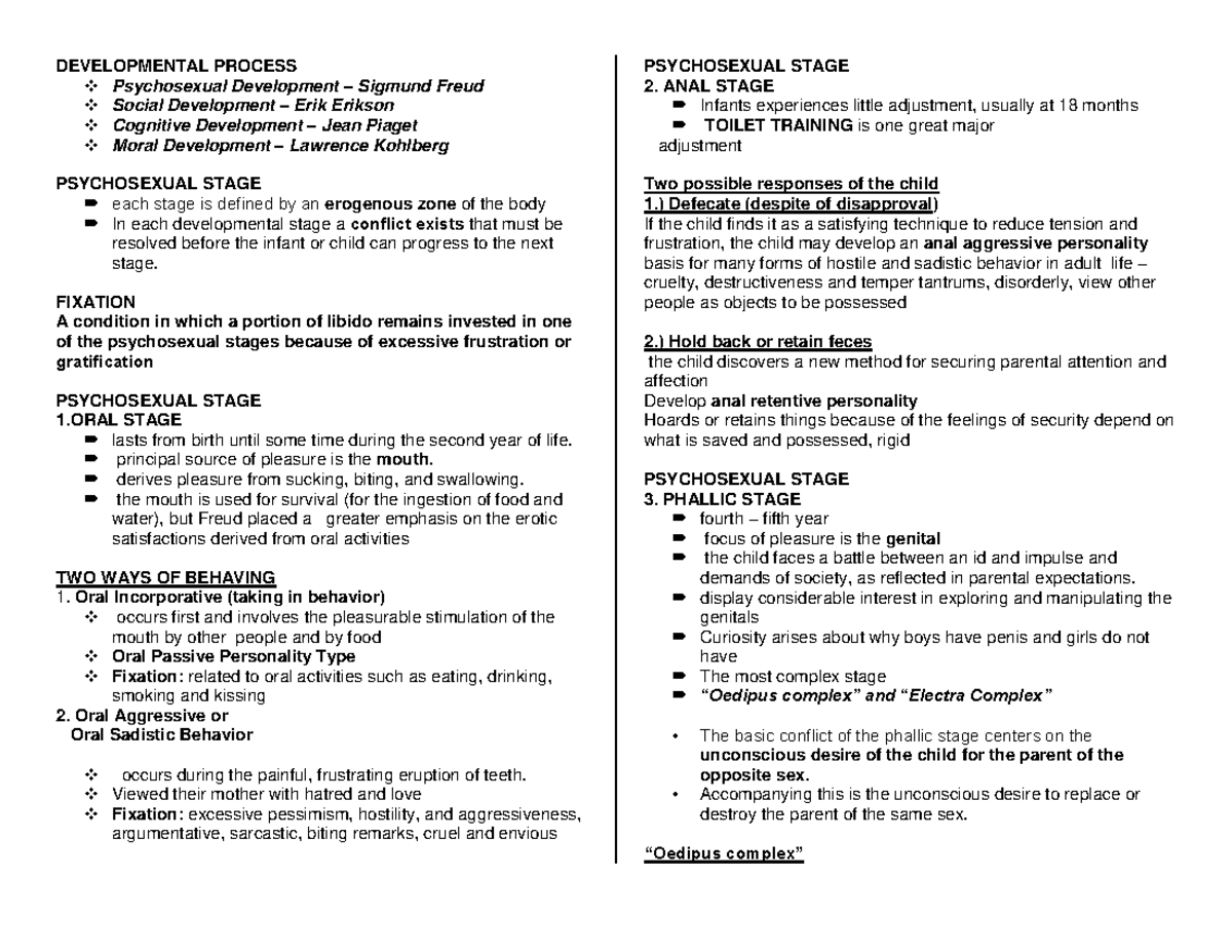 Developmental Process - DEVELOPMENTAL PROCESS Psychosexual Development ...