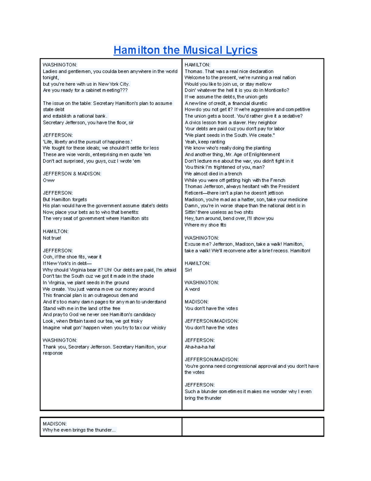 Copy of Hamilton the Musical Lyrics - Hamilton the Musical Lyrics ...
