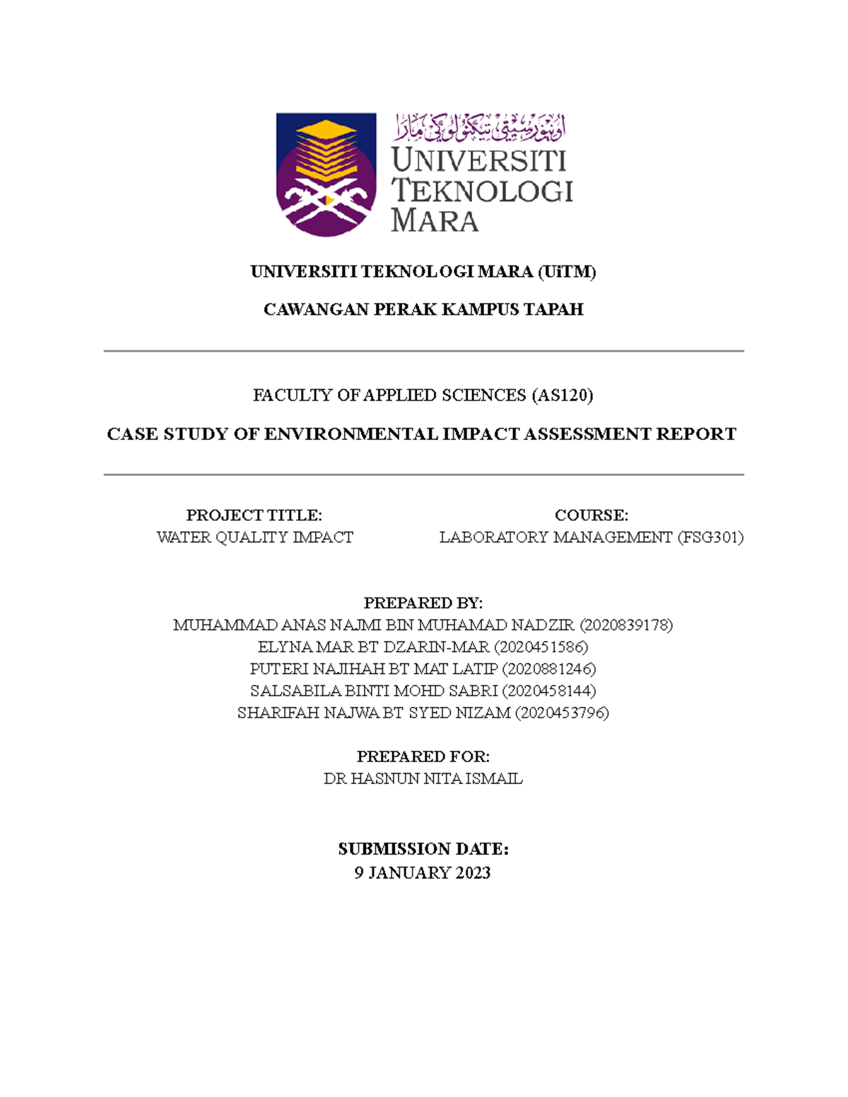 FSG Assignment water impact - UNIVERSITI TEKNOLOGI MARA (UiTM) CAWANGAN ...