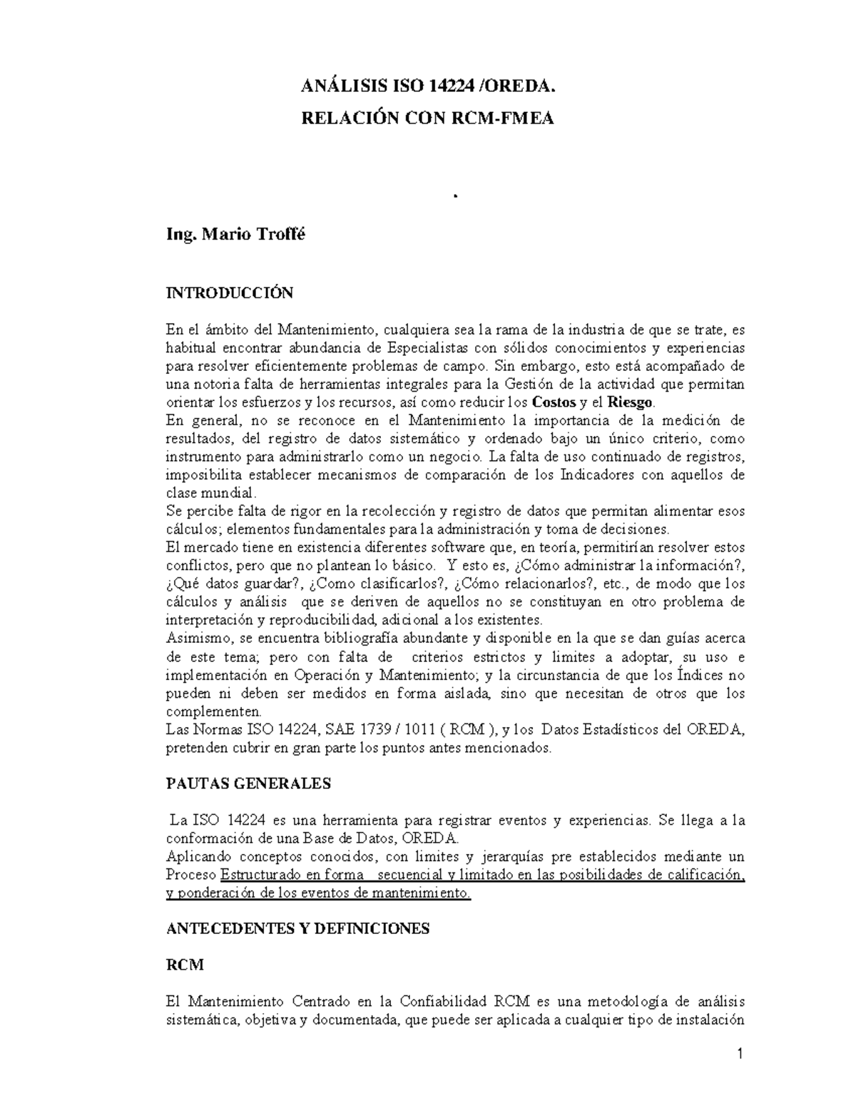 Norma iso - Apuntes 1 - ANÁLISIS ISO 14224 /OREDA. RELACIÓN CON RCM ...