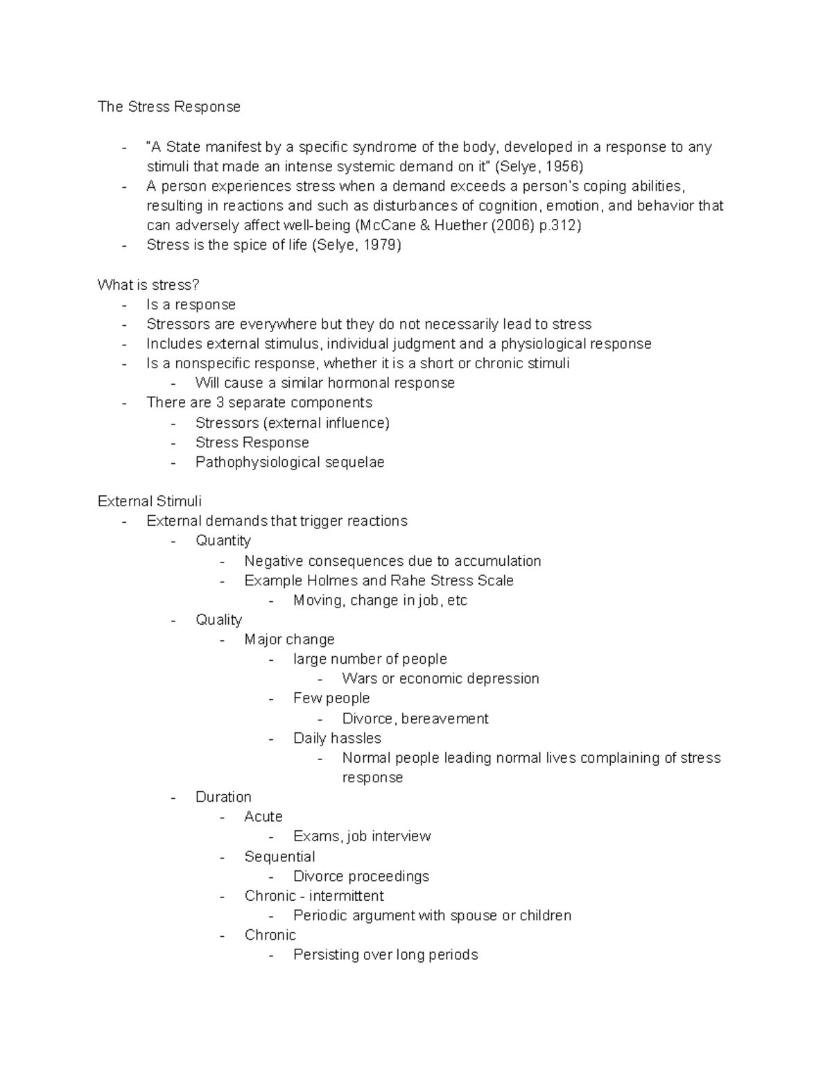 The Stress Response - .. Physiological response: HPA axis ...