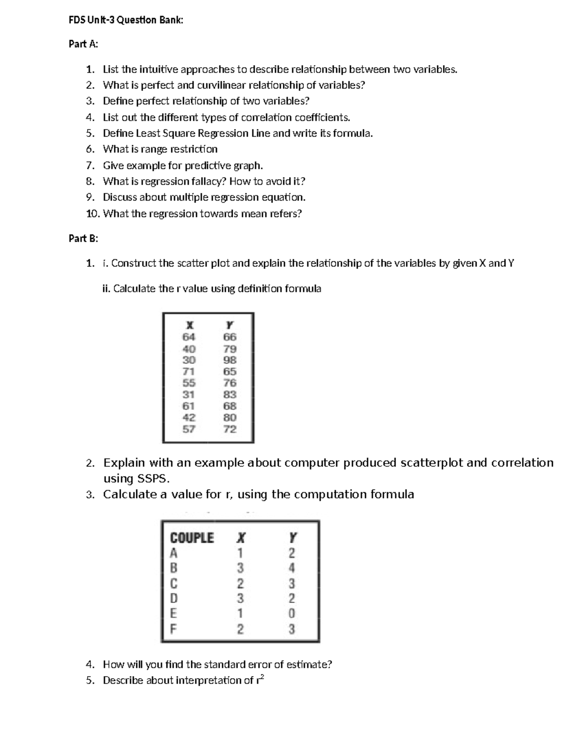 FDS Unit3 QB - good - FDS Unit-3 Question Bank: Part A: 1. List the intuitive approaches to ...