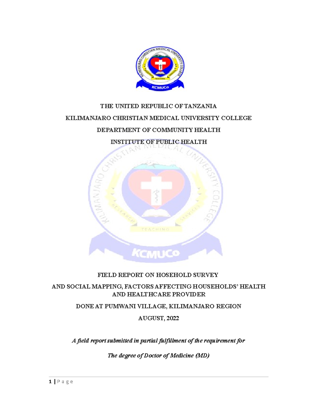 Duma report - Good - THE UNITED REPUBLIC OF TANZANIA KILIMANJARO ...