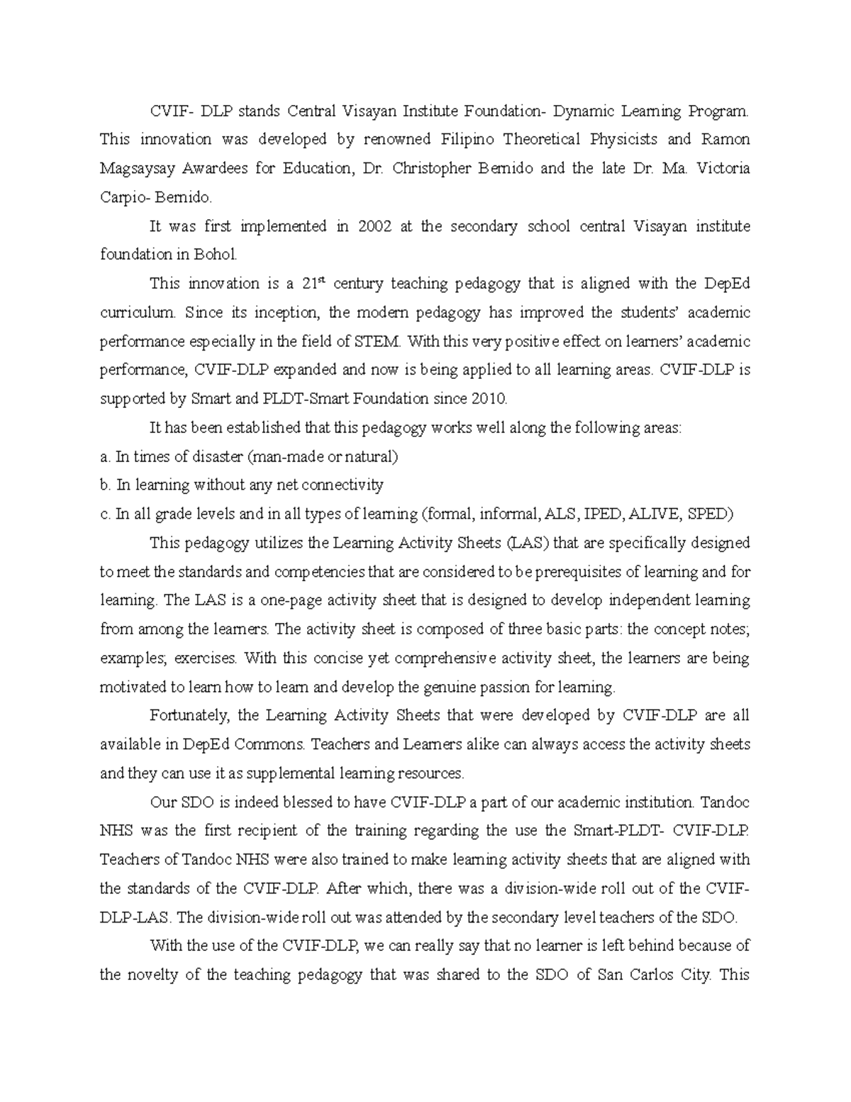 DLP-LAS - for reference - CVIF- DLP stands Central Visayan Institute ...