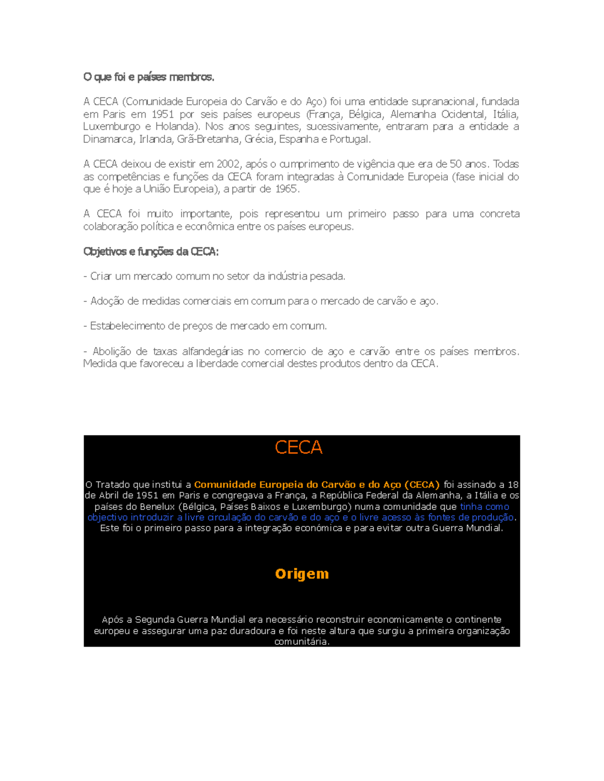 Federalismo elaboração de pergunta CECA - O que foi e membros. A CECA ...