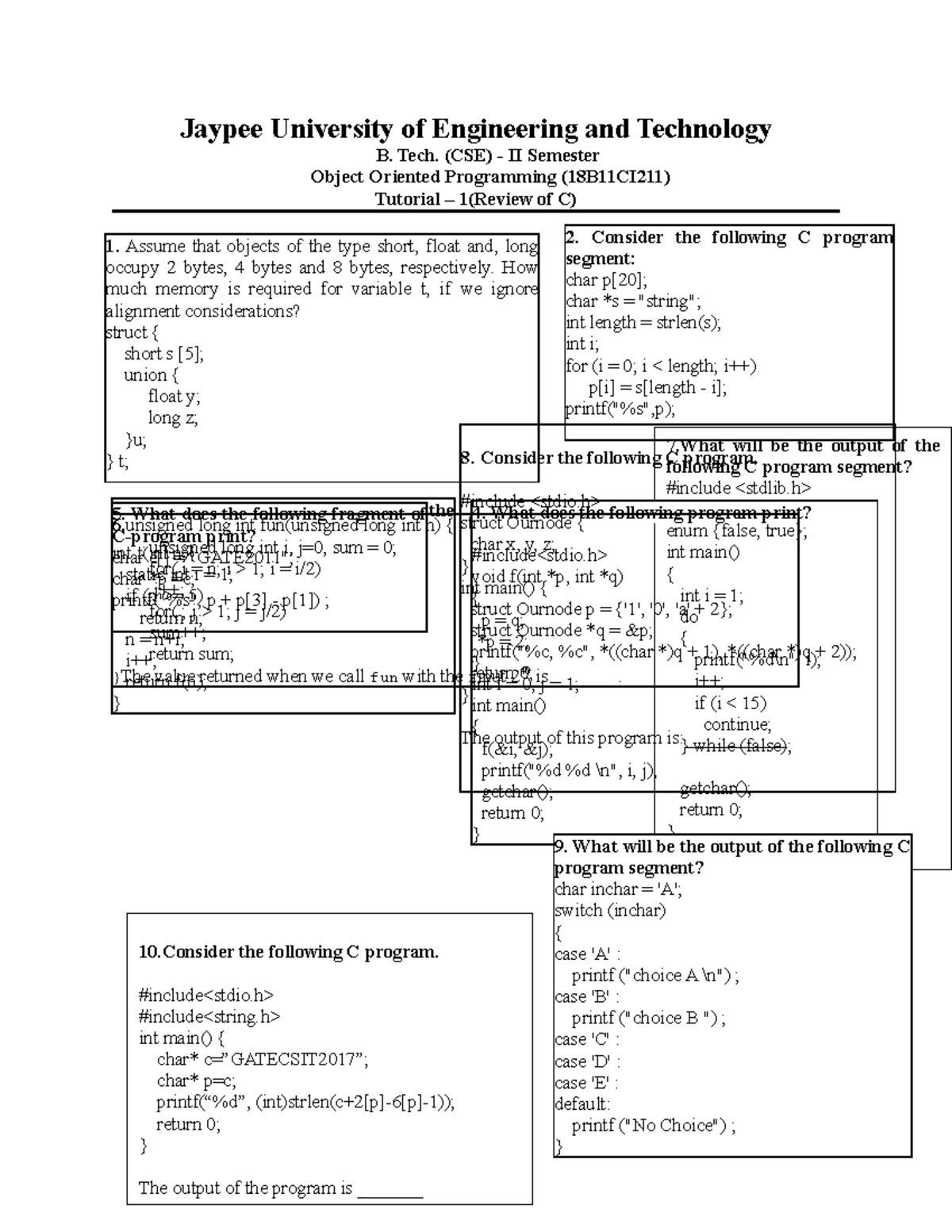 Tutorial-1 Review of Cfgdrfg - Jaypee University of Engineering and Technology B. Tech. (CSE ...