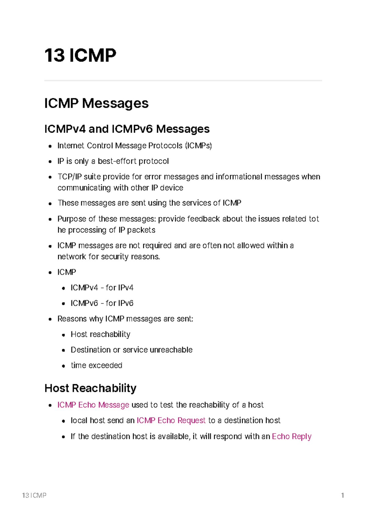 13 ICMP - chapter 13 - 13 ICMP ICMP Messages ICMPv4 and ICMPv6 Messages Internet Control Message ...