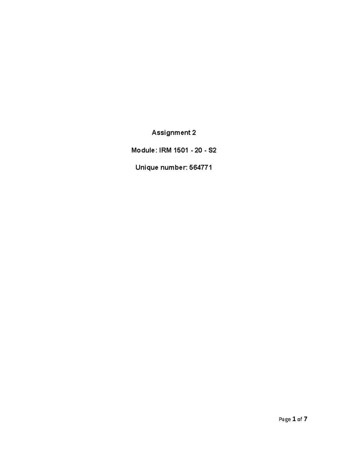 Irm1501 Assignment 2 Index Assignment Module Irm 1501 20 S Unique Number 1 Question