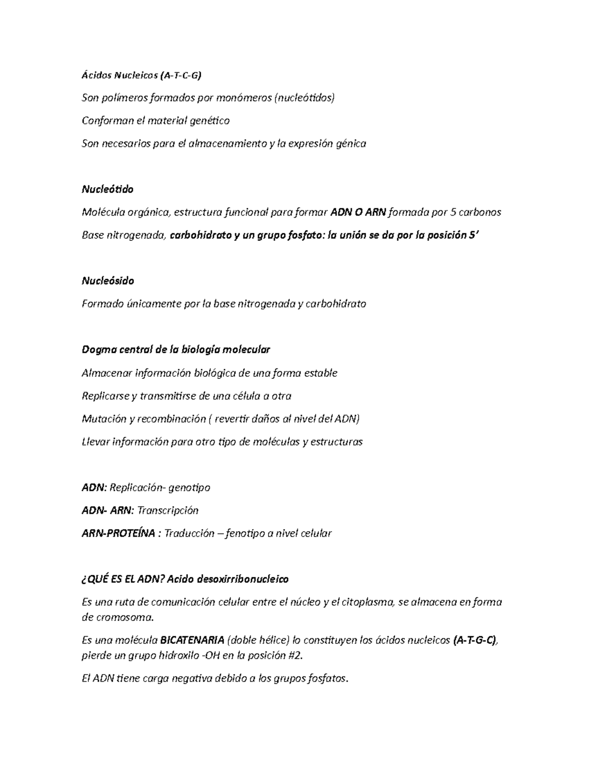 ADN-ARN- Proteinas - Apuntes 1-2-3 - Ácidos Nucleicos (A-T-C-G) Son ...