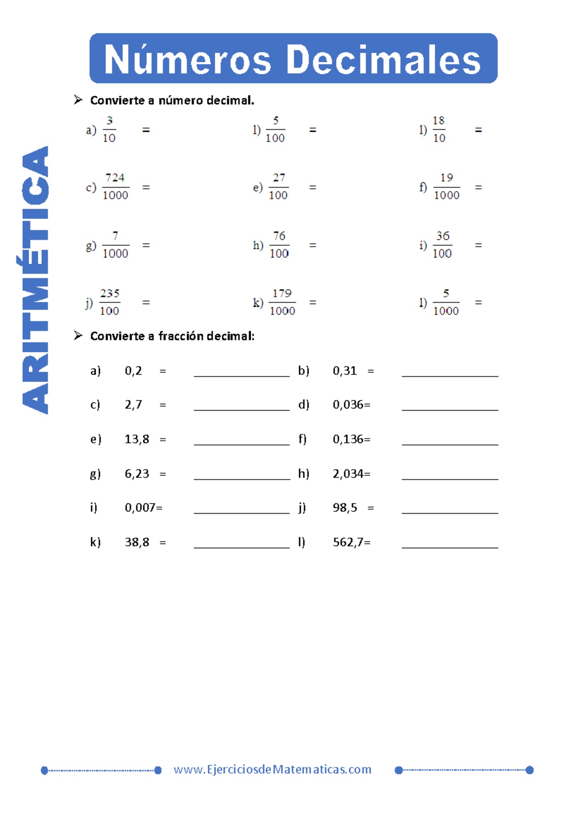 Numeros-Decimales - ficha de trabajo - EjerciciosdeMatematicas ...