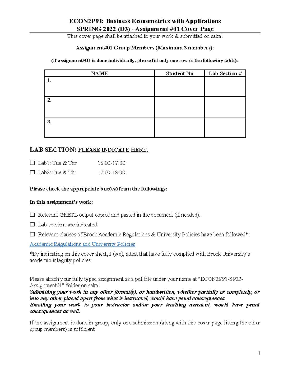 2ECON2P91 SP22 Assignment 01 Checklist - ECON2P91: Business Econometrics with Applications ...