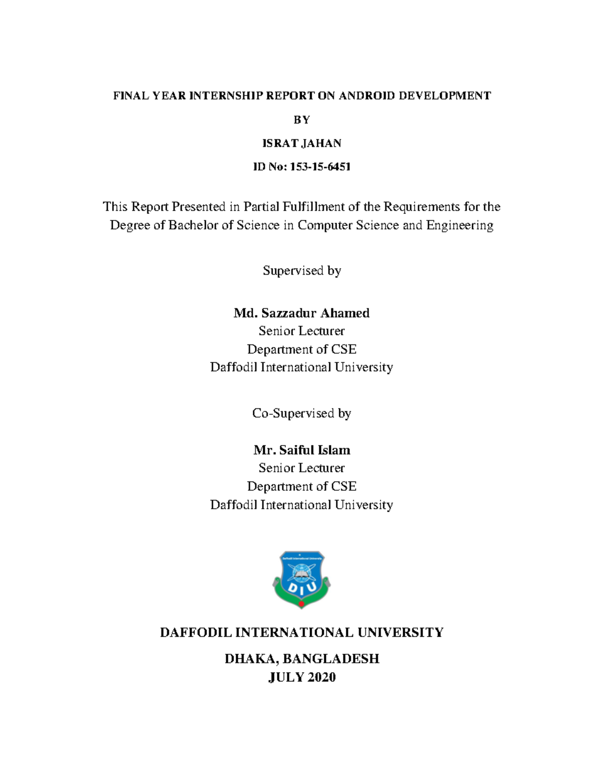 App develop grover - FINAL YEAR INTERNSHIP REPORT ON ANDROID DEVELOPMENT BY ISRAT JAHAN ID No ...